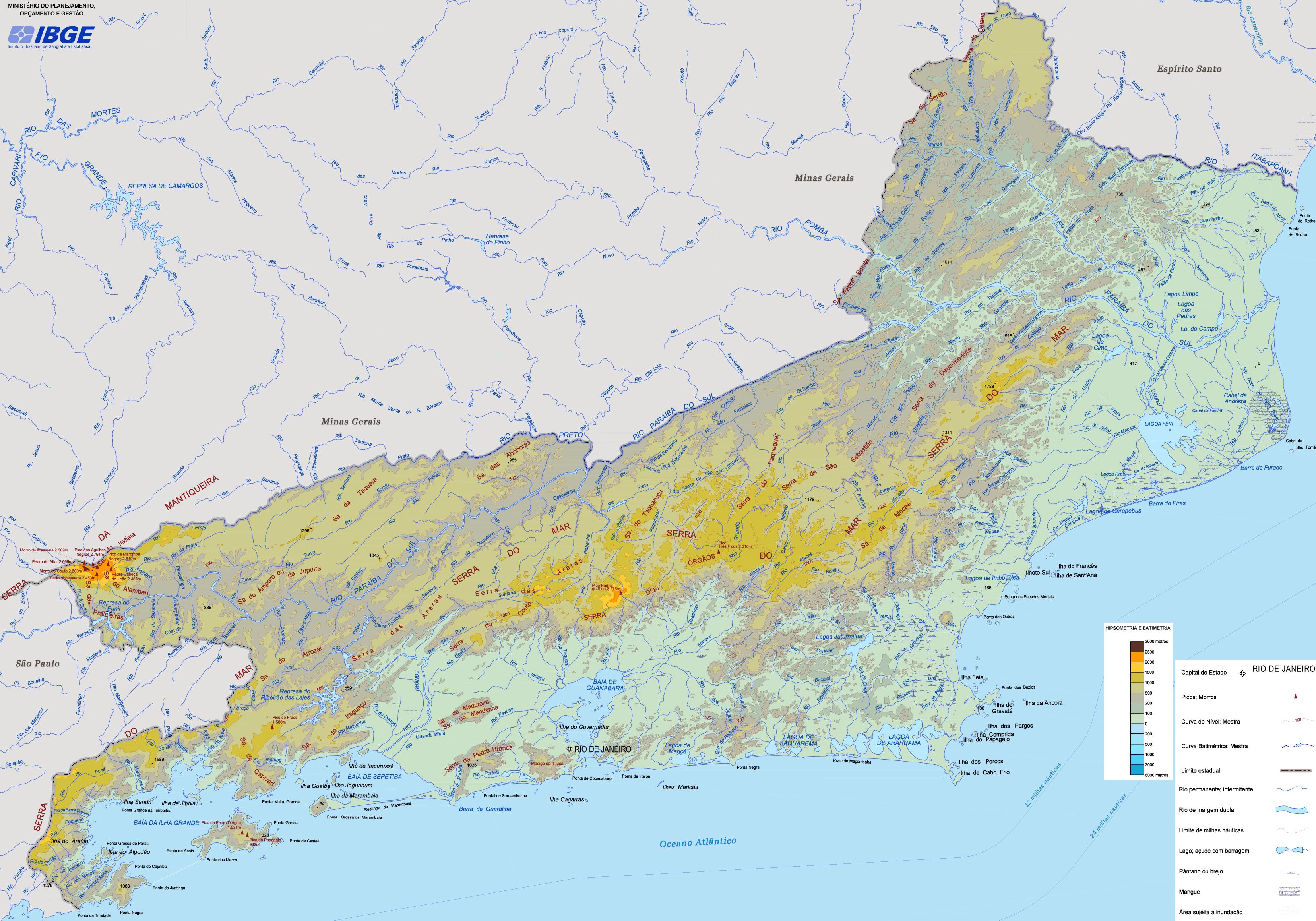 Plan relief état de Rio de Janeiro - Carte relief état de Rio de ...
