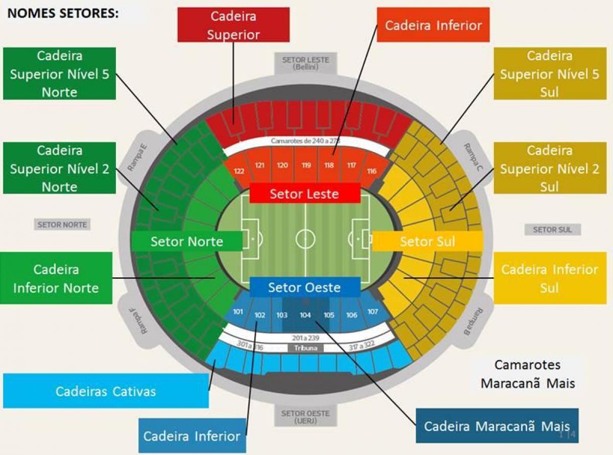 Plan stade Maracanã secteurs - Carte stade Maracanã secteurs (Brésil)